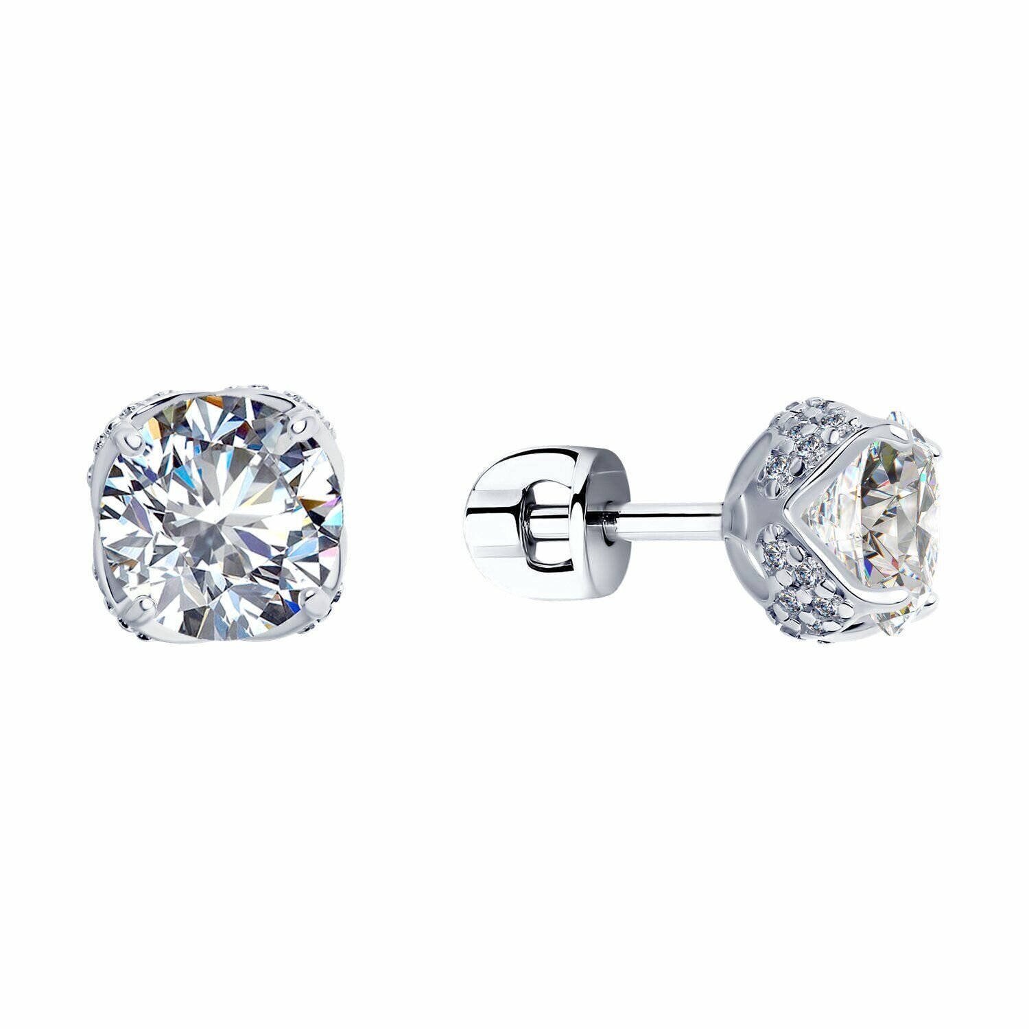 Серьги пусеты, серебро, 925 проба, фианит