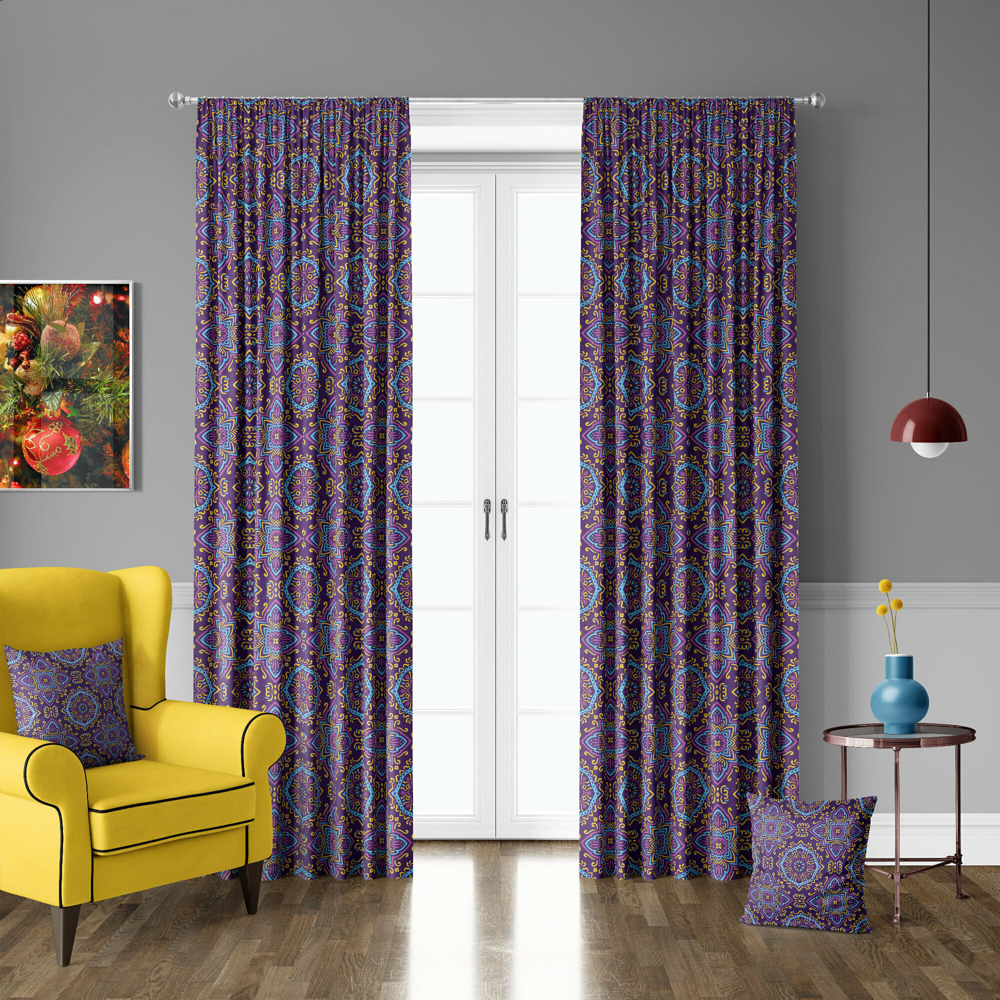 Шторы для комнаты / Новогодние шторы / Фотошторы из ткани габардин 145-260 см 2 шт. /3D шторы / Для гостиной, спальни и кухни