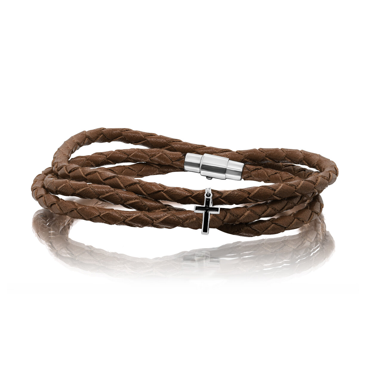 Браслет-цепочка, серебро, 925 проба, родирование, кожа