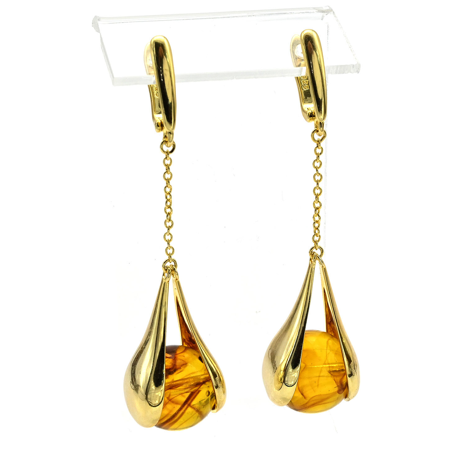 Серьги с подвесками, янтарь