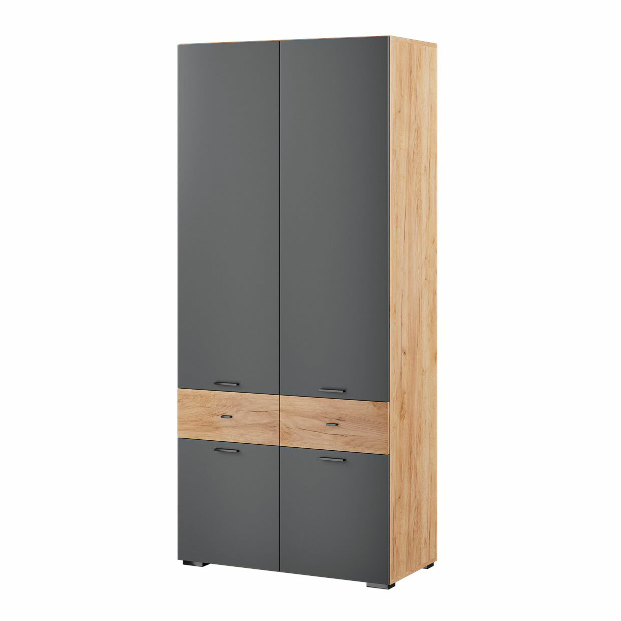 Шкаф для одежды двухстворчатый Дублин 90х203х46,6 см, цвет гикори рокфорд/графит серый