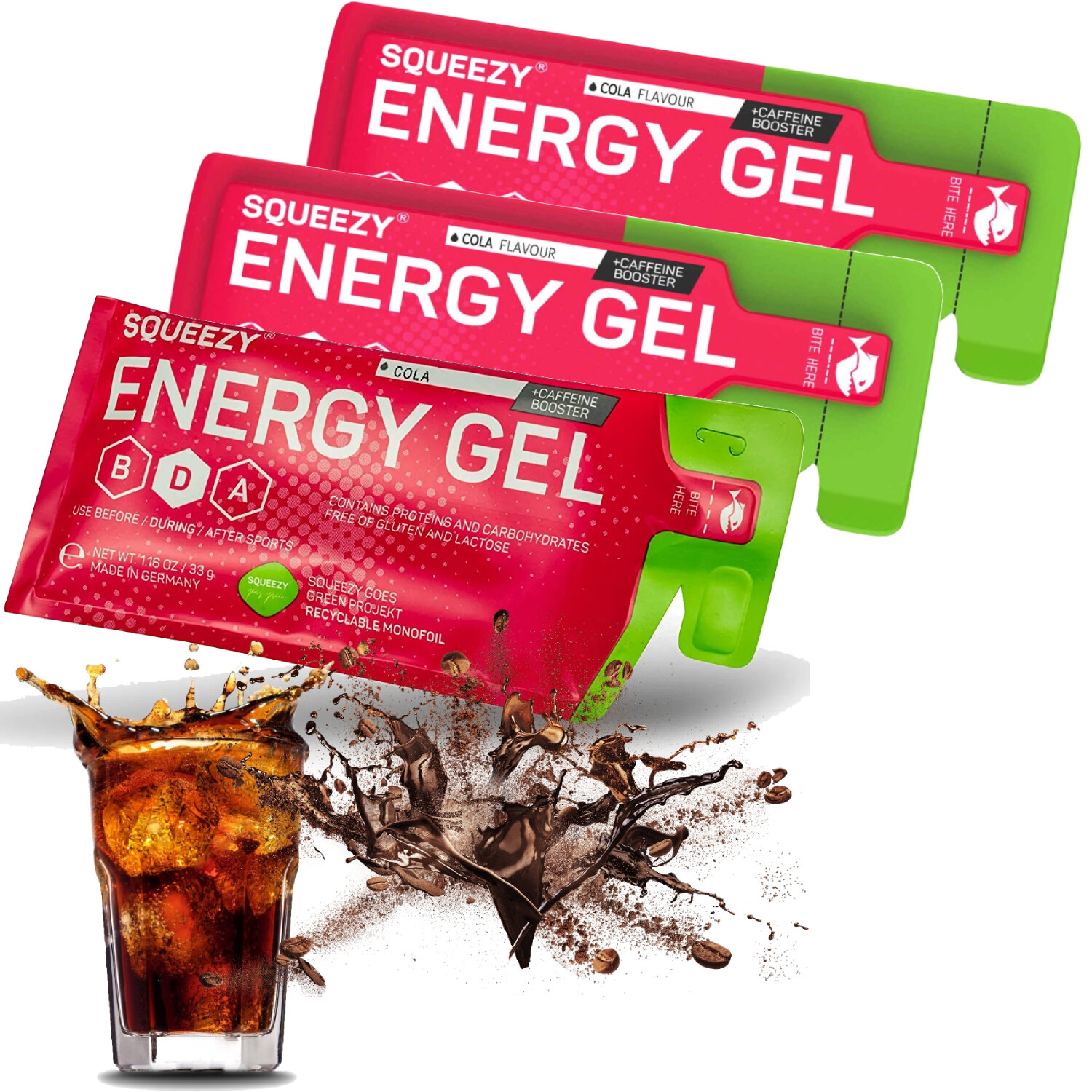 Гель питьевой SQUEEZY ENERGY SUPER GEL 33 mg caffeine 3 x 33 г, Кола