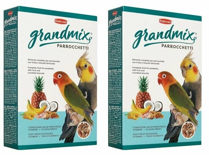 Padovan Корм сухой для средних попугаев Grandmix Parrocchetti, основной рацион, 400 г, 2 уп