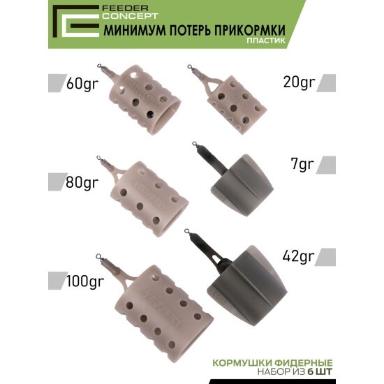 Набор пластиковых фидерных кормуше Feeder Concept M6 минимум потерь прикормки 6шт. (коробочная версия)