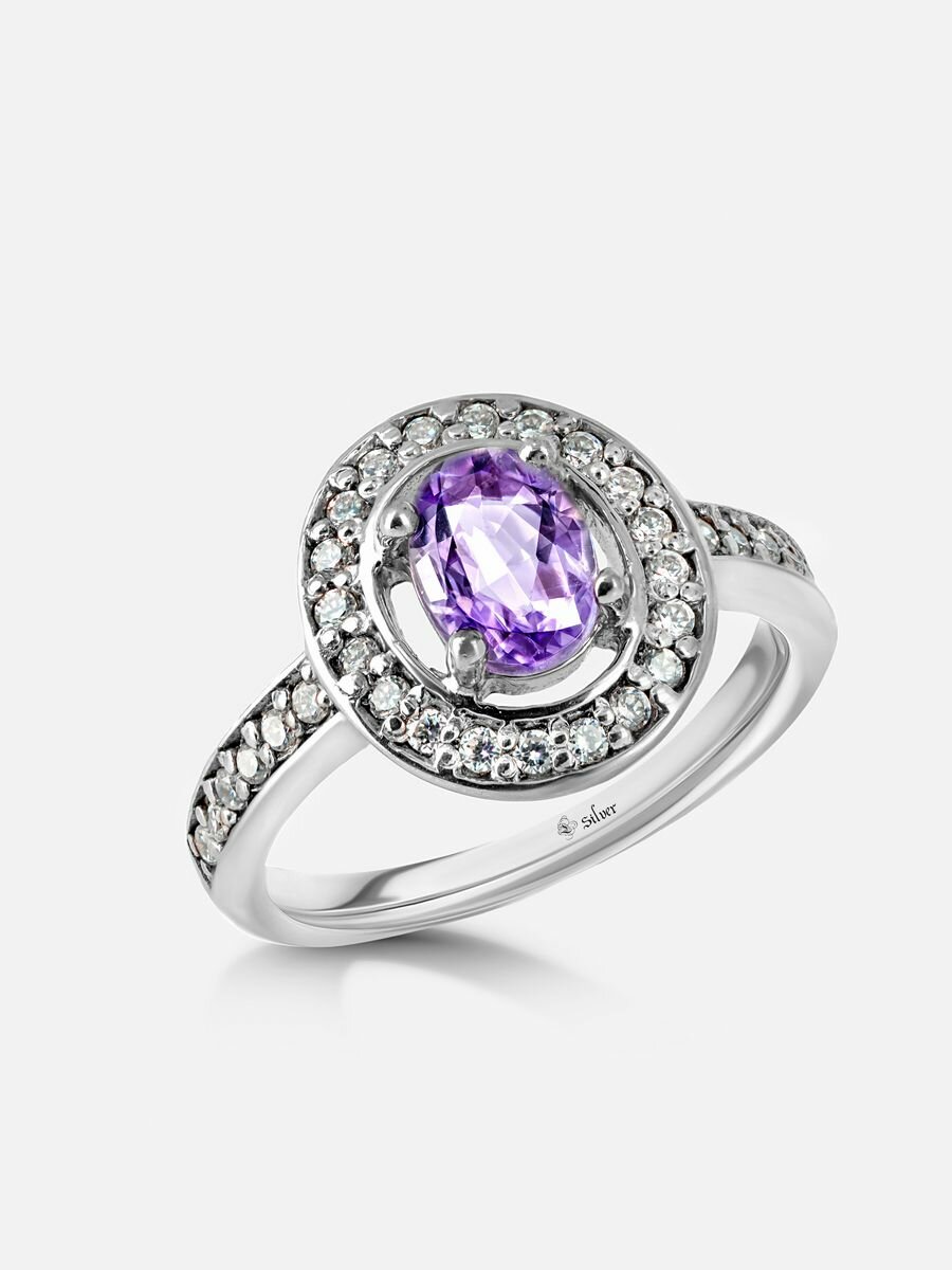 Кольцо, серебро, 925 проба, родирование, аметист, фианит