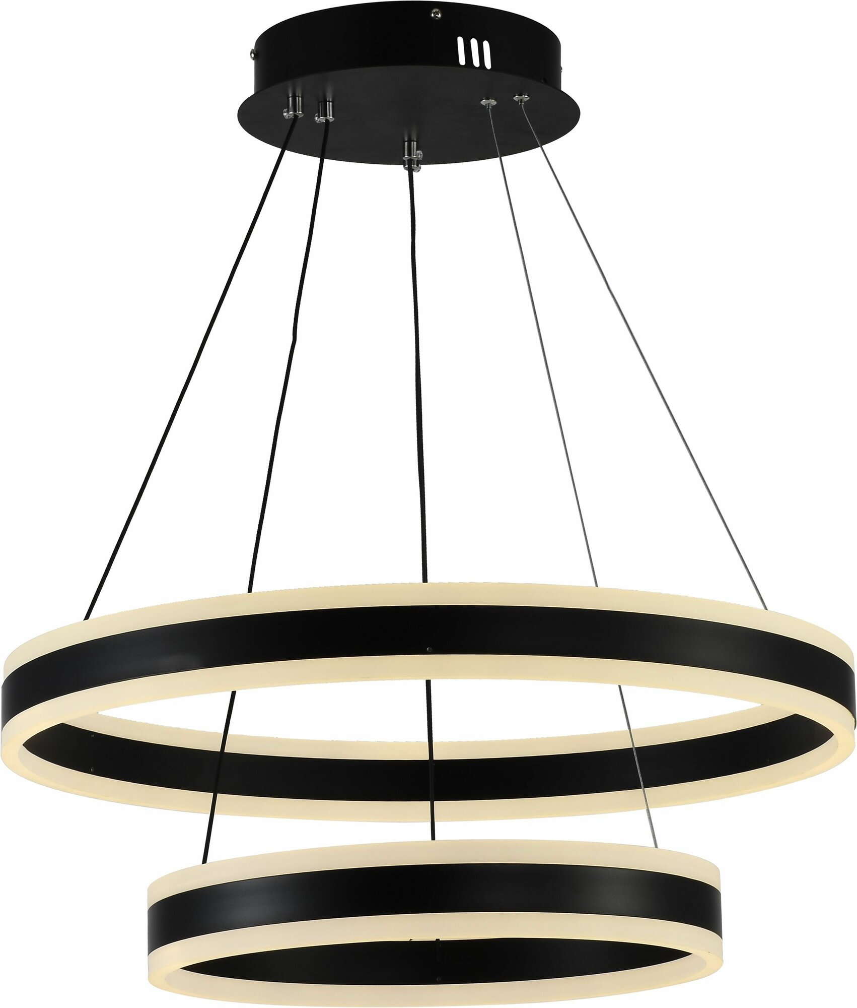 Потолочная светодиодная люстра с кольцами черного цвета, пульт в комплекте, регулируемая высота Свет Столицы
