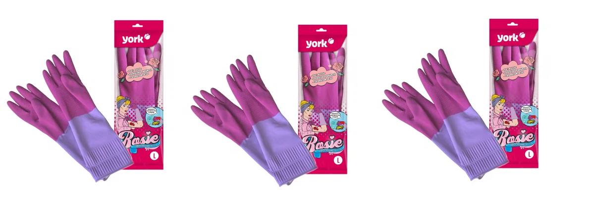 Перчатки резиновые York с удлинённой манжетой ароматизированные Рози (L) NEW, 3 шт