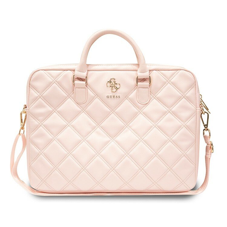 Guess сумка для ноутбуков 15"/16" Quilted Bag 4G metal logo на молнии розовая