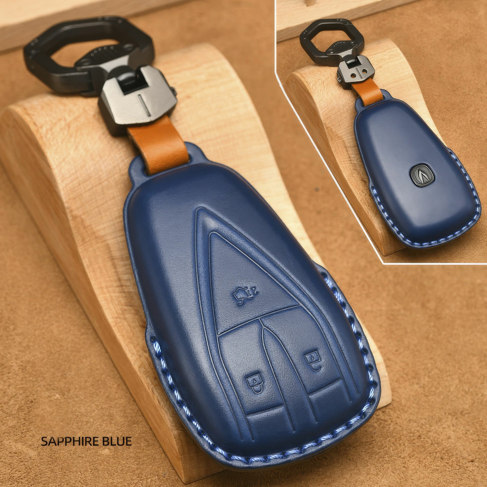 Чехол для ключа Mejicar, для Changan CS/UNI, натуральная кожа, черный, синий