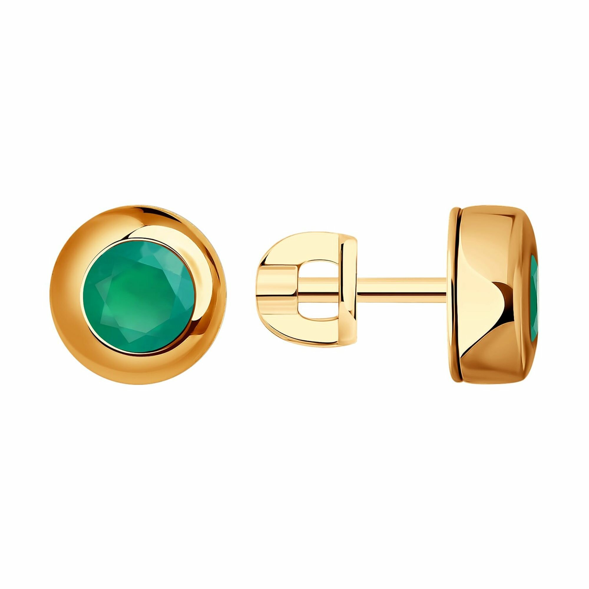 Серьги пусеты, красное золото, 585 проба, агат