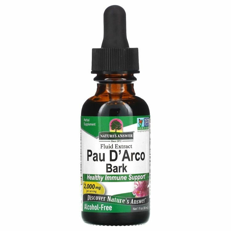 (100% iHerb)-Nature's Answer, Pau D`Arco Bark, Розовое лапачо, без спирта, 2000 мг, 1 жидк. унц. (30 мл).