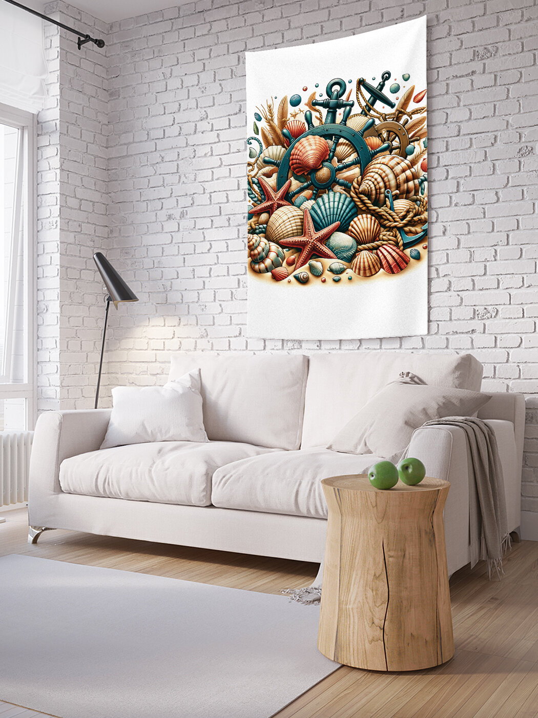 Постер на стену тканевый вертикальный "Морская атрибутика", 100х150 см , JoyArty