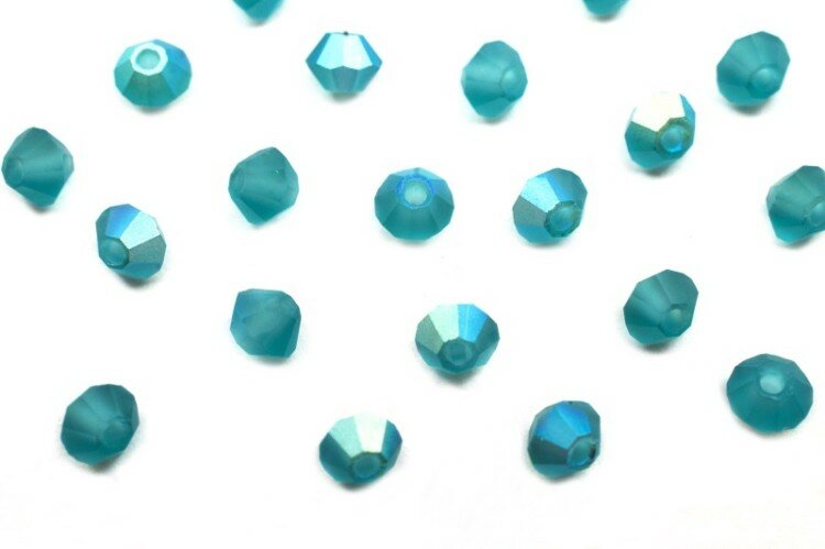 Бусины биконусы хрустальные 3мм, цвет BLUE ZIRCON AB MATT, 745-070, 20шт