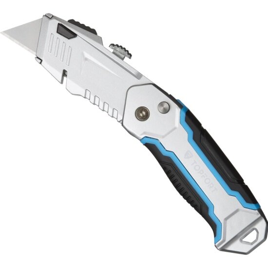 Нож универсальный Topfort складной с выдв. лезв. 19мм трапец.+2зап. лезв