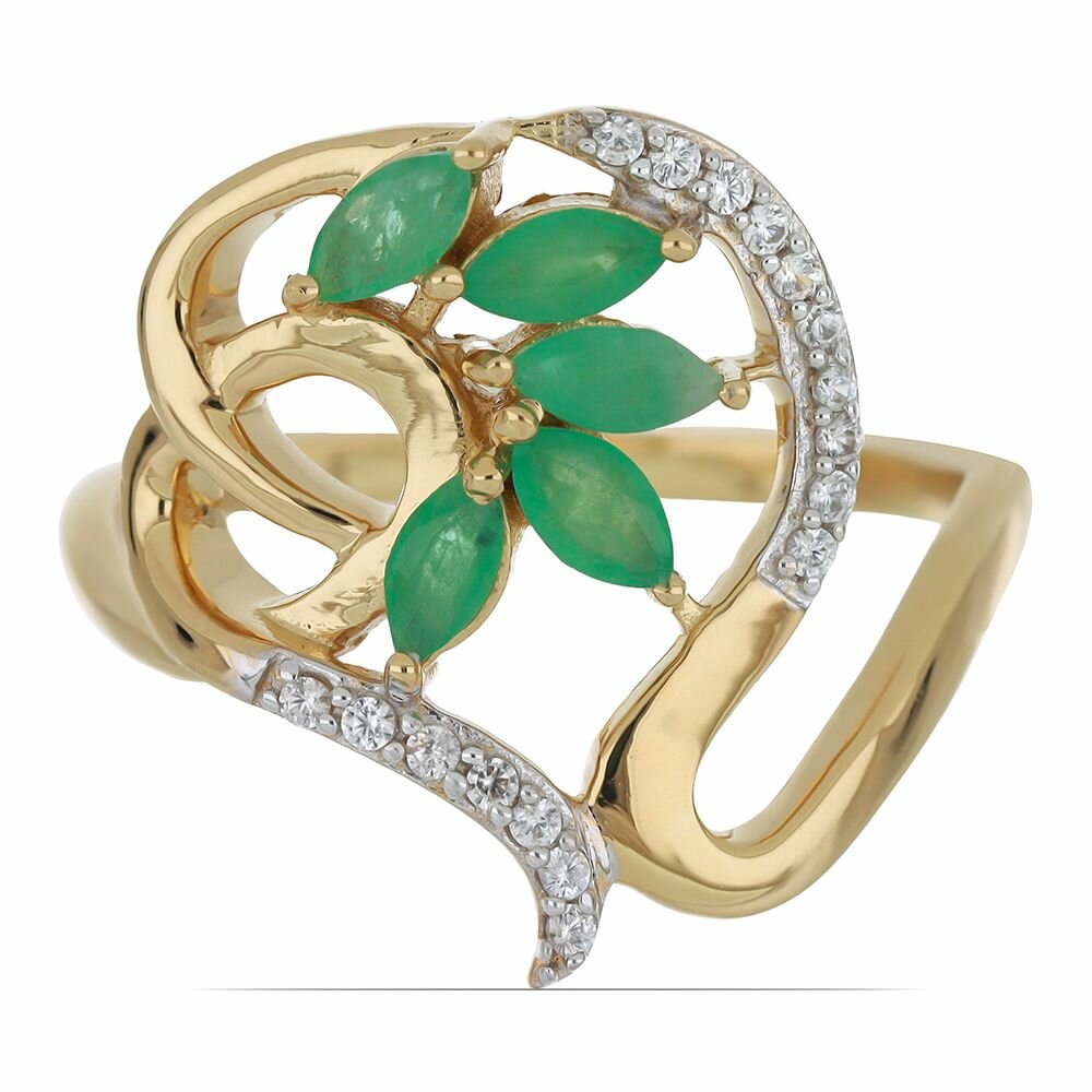 Кольцо, серебро, 925 проба, изумруд, циркон