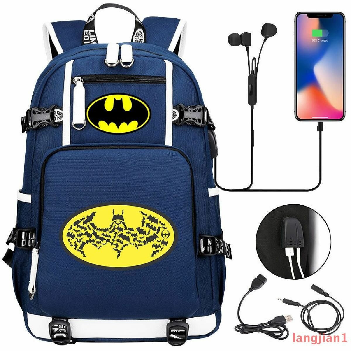Школьный рюкзак Batman. с зарядкой USB для ноутбука