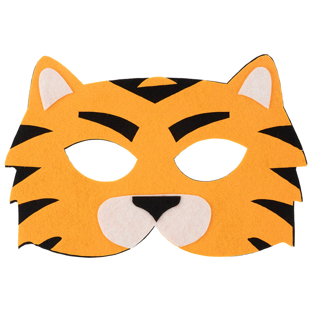 Маска карнавальная, из фетра, Тигр, Оранжевый/Черный, 18*12 см, 1 шт.