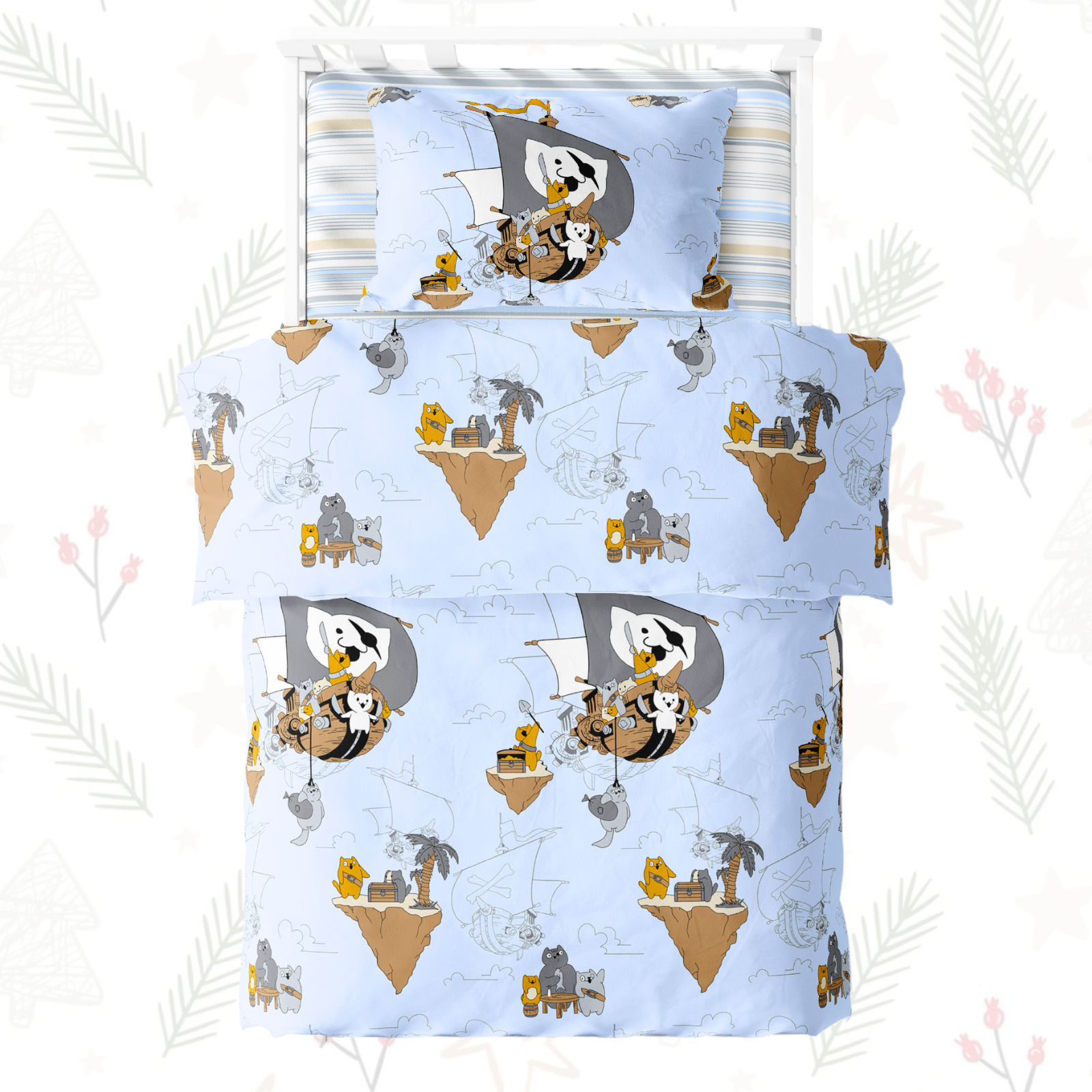 Постельное белье 1 5 спальное наволочки 70х70 Ночь Нежна Коты-Пираты, 100% хлопок ткань бязь