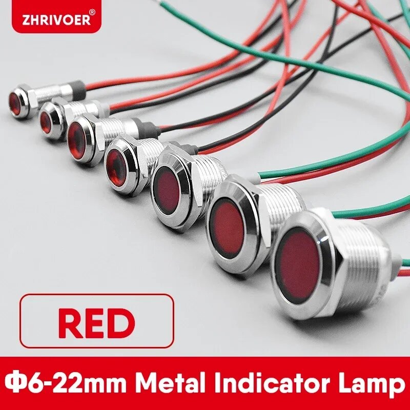 Красная сигнальная лампа 16mm, 12-24V, ZHRIVOER