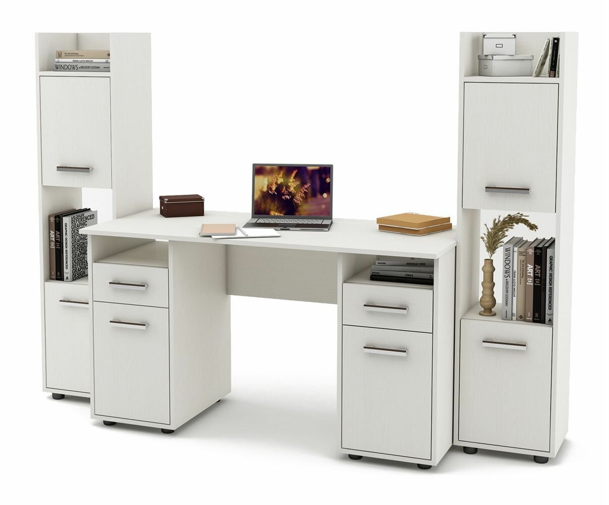 Стол письменный, компьютерный и стеллажи Остин (Ливерпуль) 5 белое дерево
