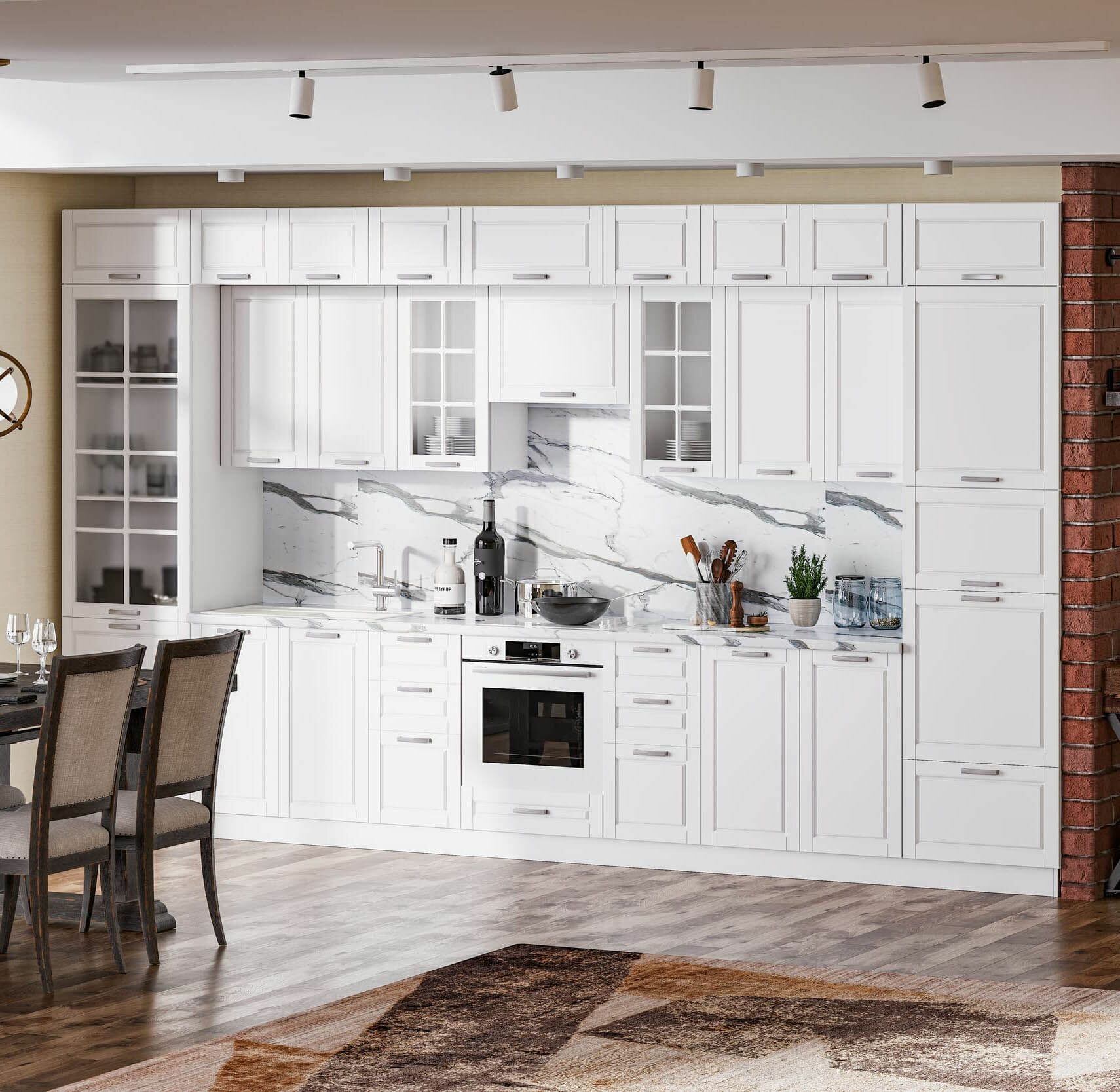 Кухня Арида "Дрим", 4 уровня, МДФ, ЛДСП, белый мрамор, 420х60х246,6 см