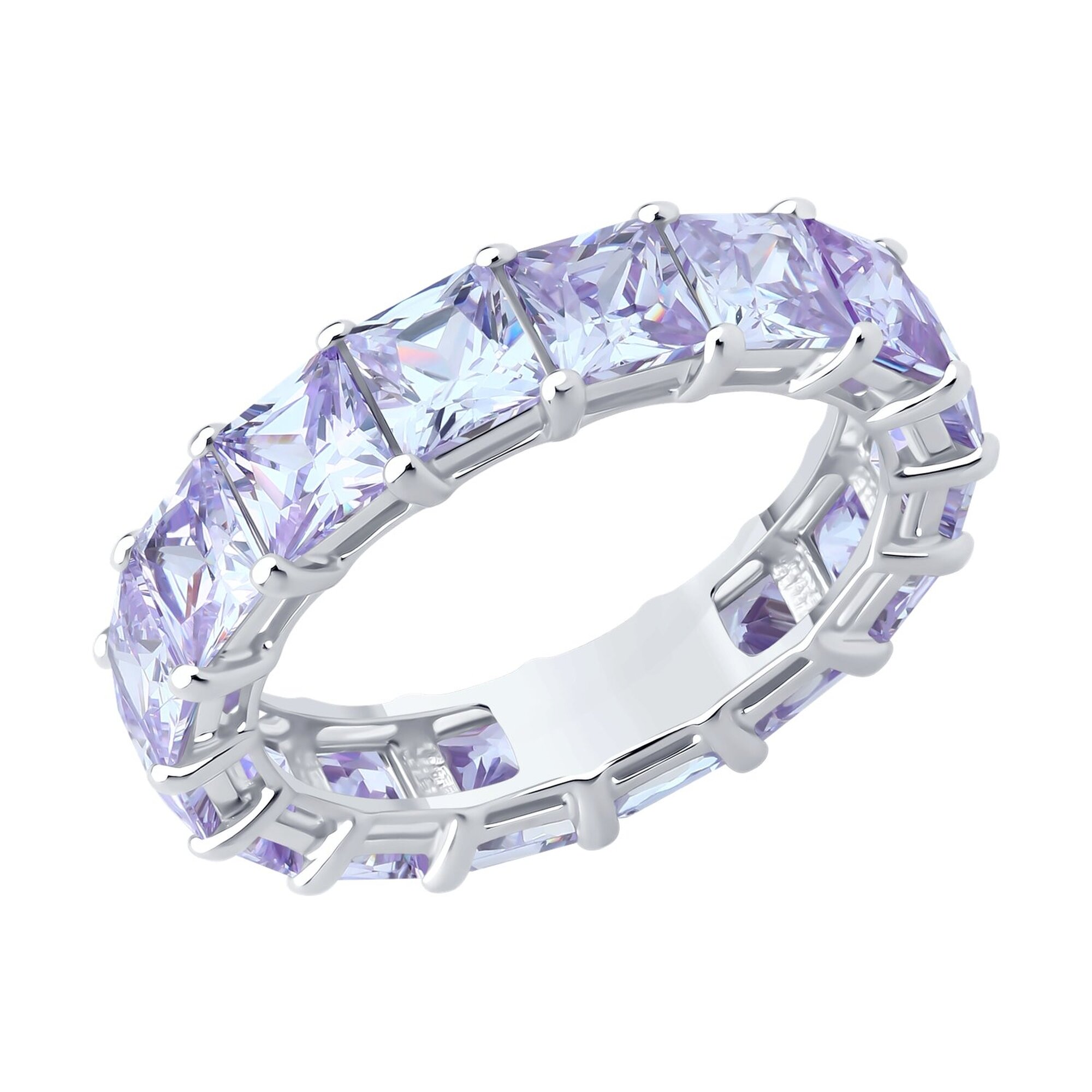 Кольцо дорожка, серебро, 925 проба, родирование, фианит