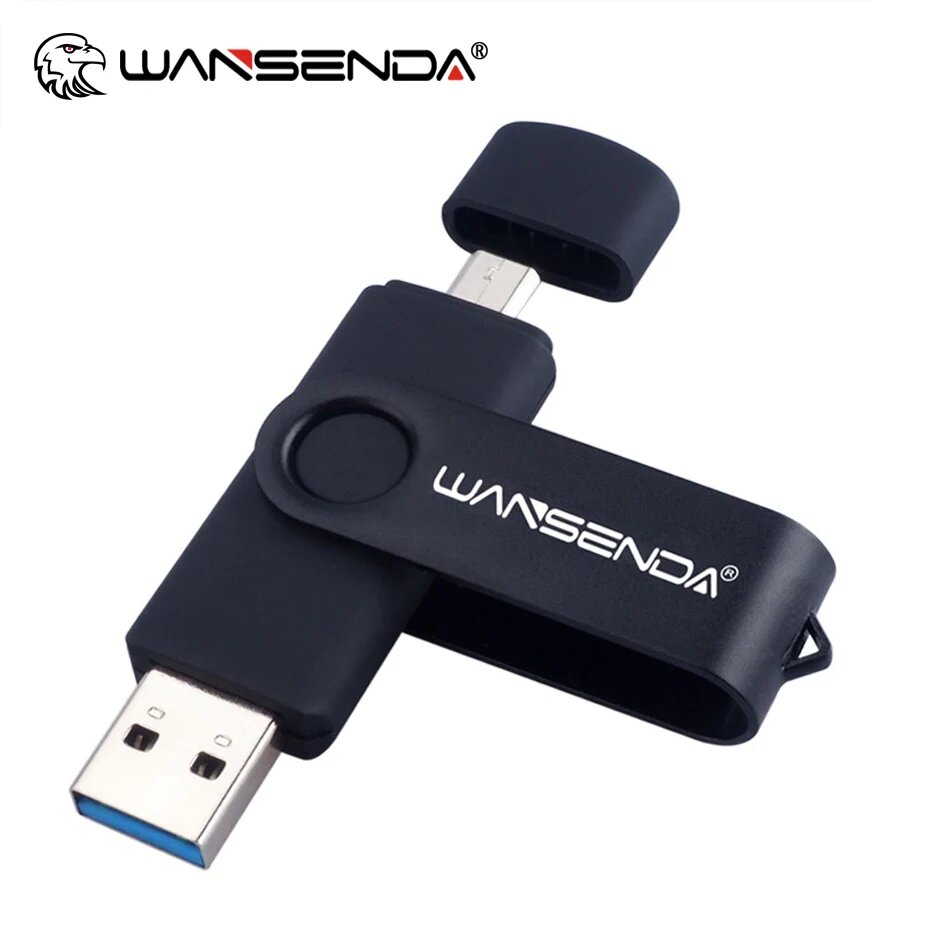 WANSENDA OTG USB 3.0 флешка 16/32/64/128/256 ГБ 16 ГБ, Black
