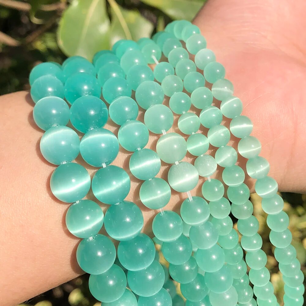 Куoyu мятно-зеленые бусины «кошачий глаз» из лунного камня и опала 8mm 46pcs beads