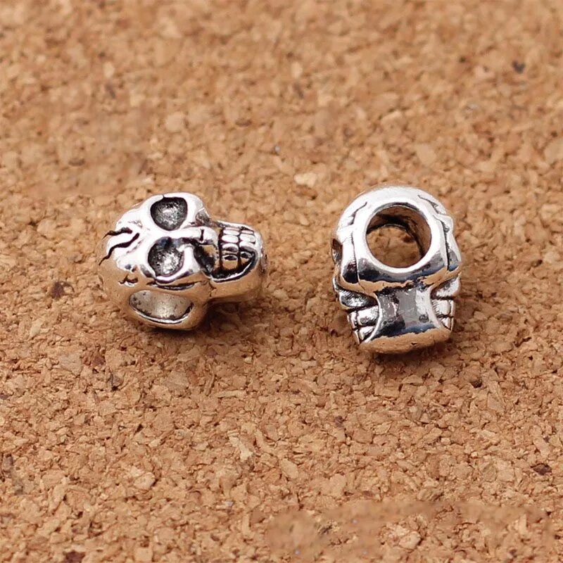 Том Янг Серебряные Панк Череп Бусины 12мм 10шт antique silver