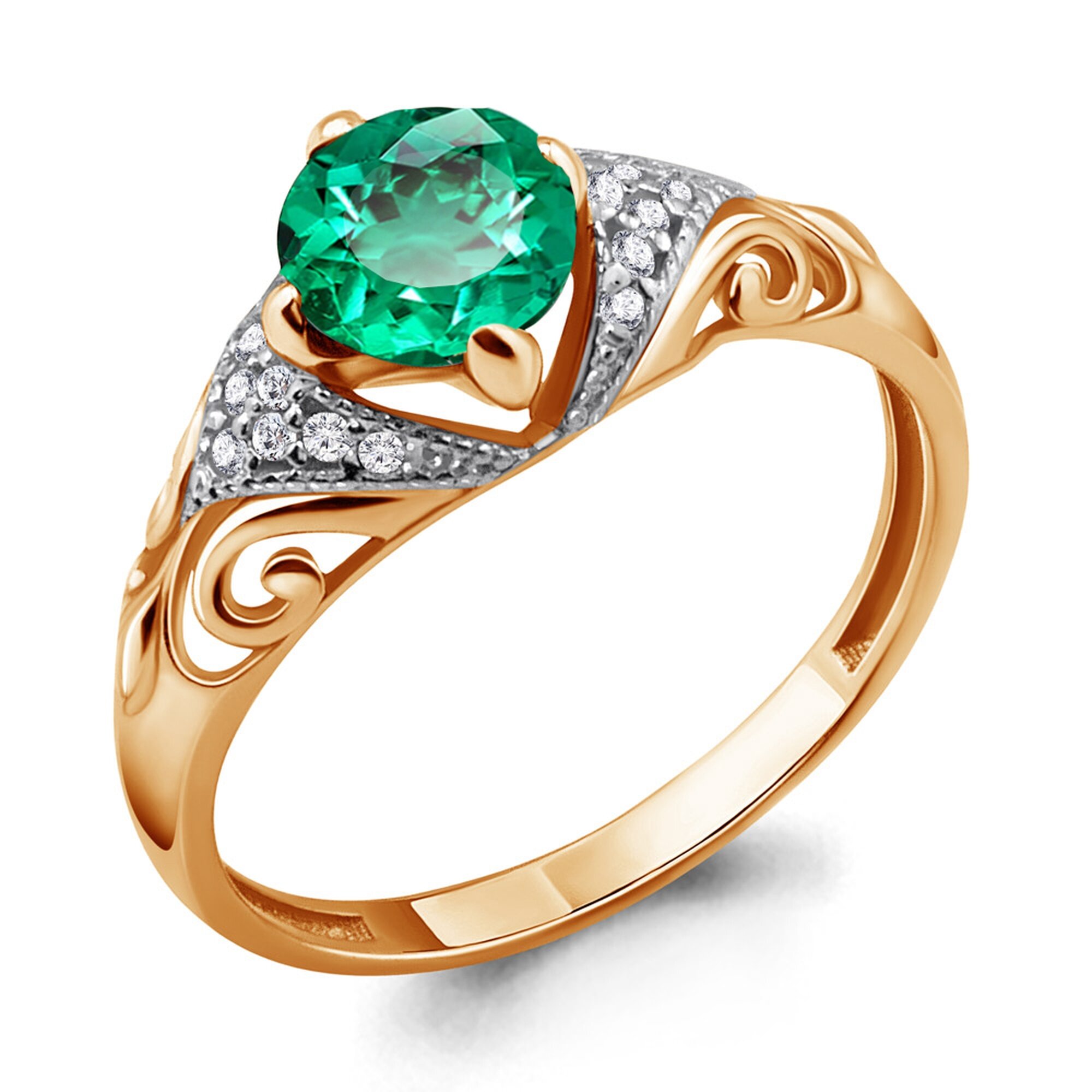 Кольцо, серебро, 925 проба, золочение, фианит, изумруд синтетический