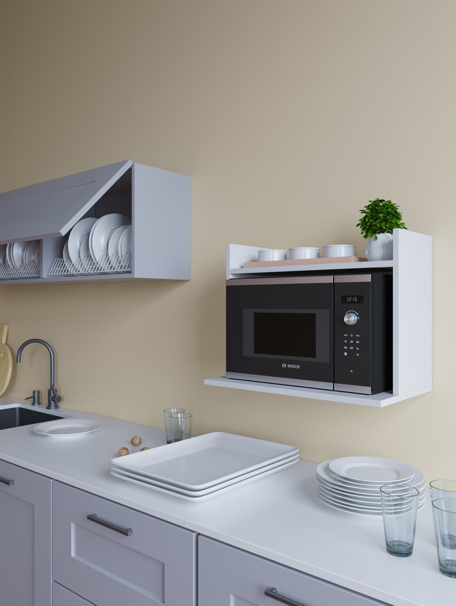 Полка кухонная, для микроволновки и кухонных принадлежностей, дерево, белая, 41х56х32 см