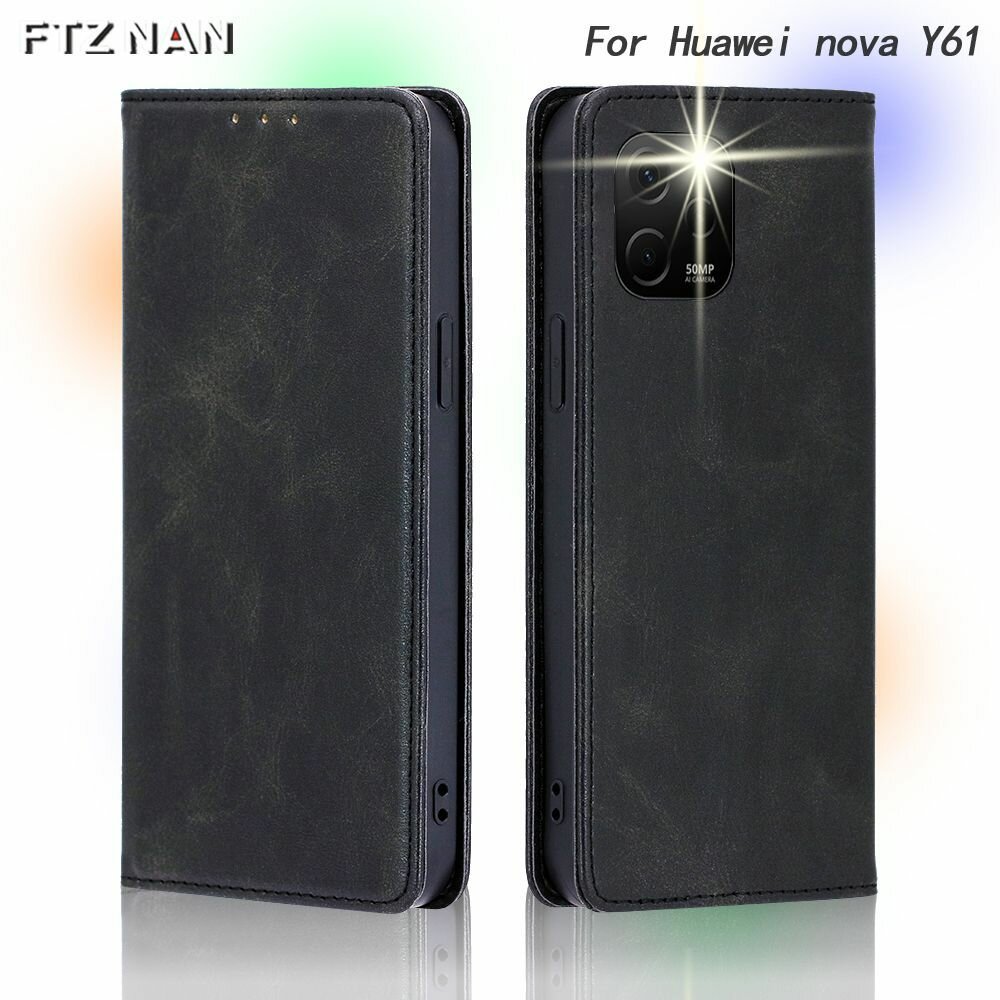 Чехол книжка на Huawei nova Y61/ Чехол подходит для Хуавей Нова У61, Новый, флипом, магнитным замком, черный