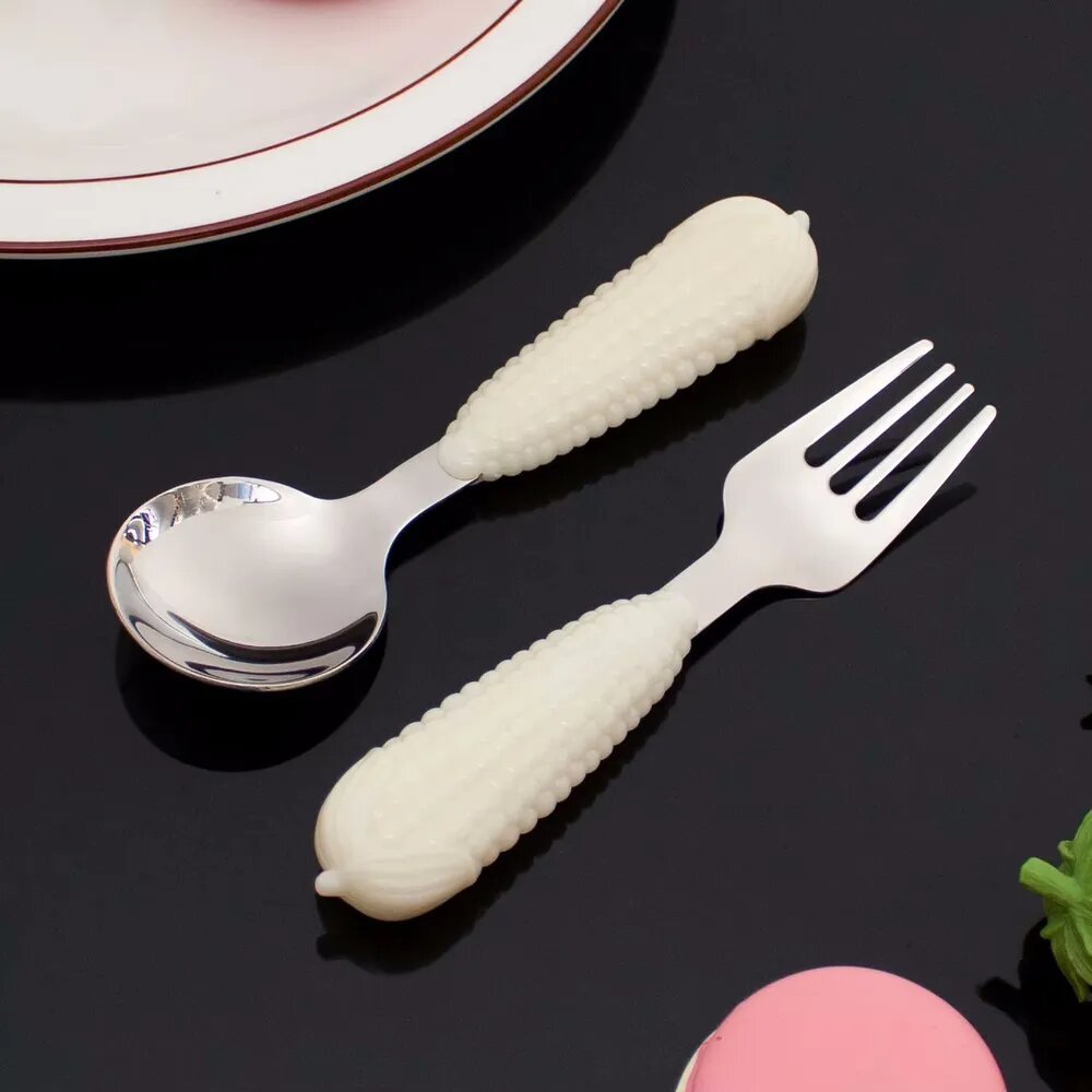 Набор детских столовых приборов "Кукурузка" (2 предмета, белый)