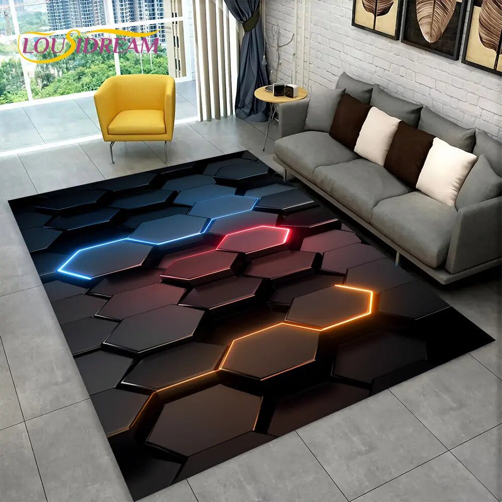 3D геометрический ковёр LOUSIDREAM Черный, 80x120cm(31x47in), 11