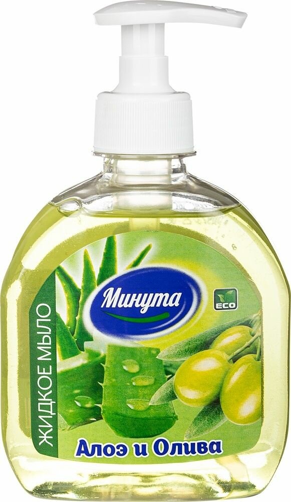 Мыло жидкое Минута Алоэ и олива, 300 г с дозатором (стандарт 200-350)