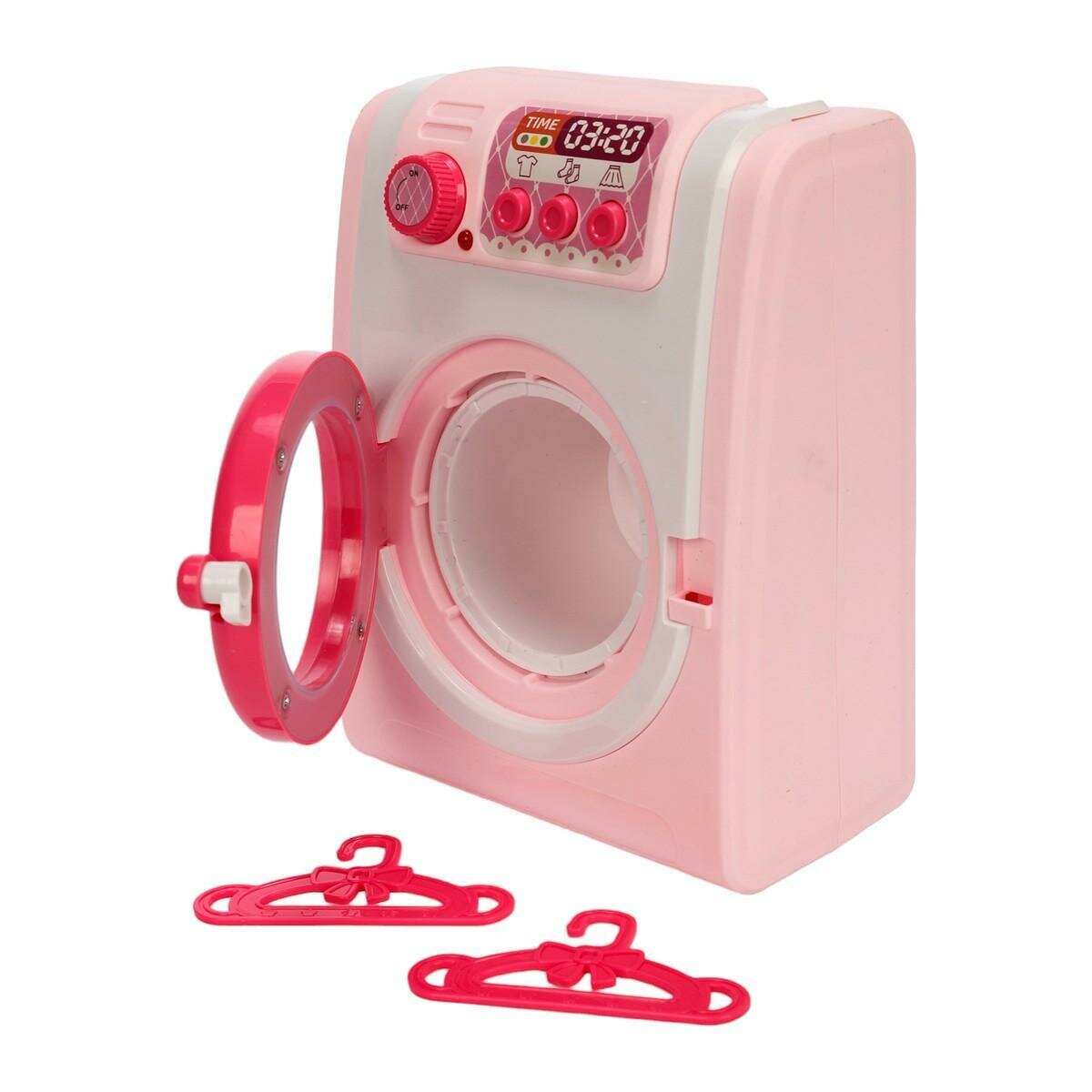 Игрушечная стиральная машина, розовая с белым, свет, звук, вращающийся барабан, для детей от 3 лет