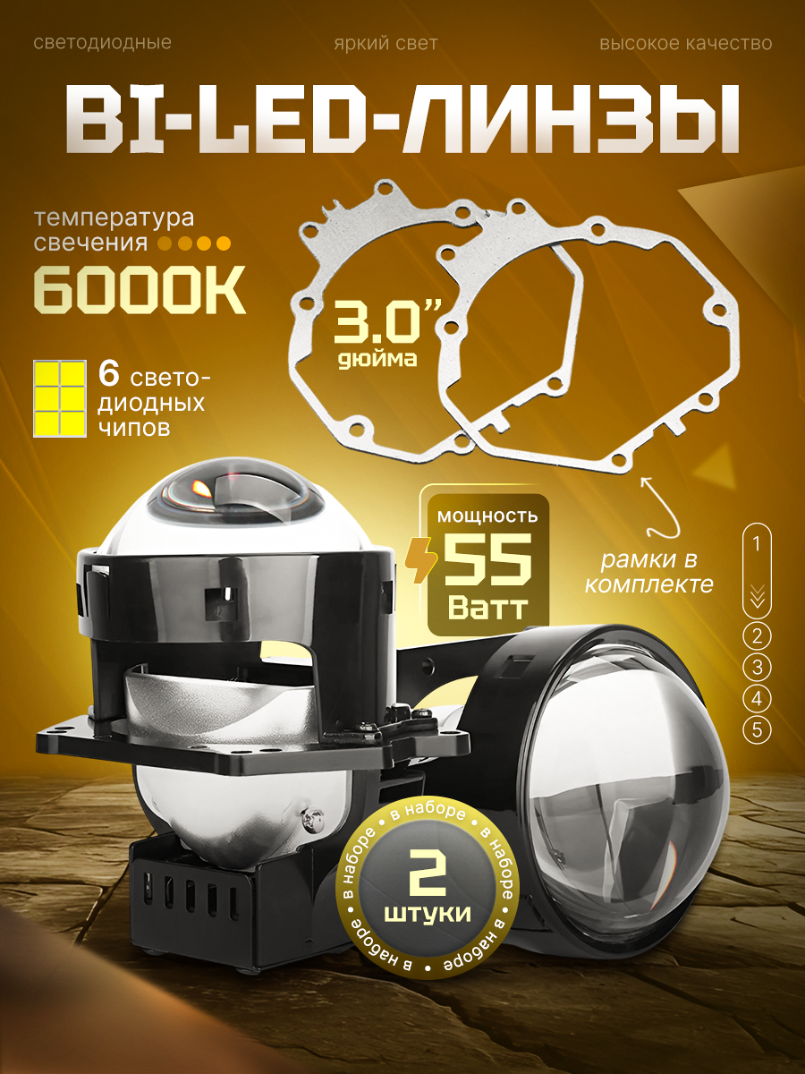 Bi-Led линзы светодиодные для фар Suzuki Grand Vitara III 2005 2015, би лед линзы