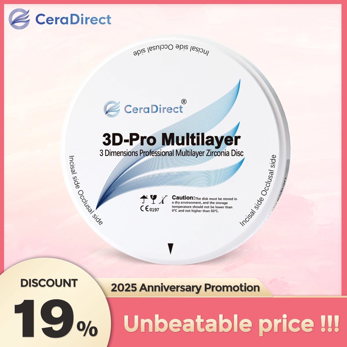 Материал для восстановления передних зубов Ceradirect 3D-Pro Многослойная система открытия циркония 18mm A3.5