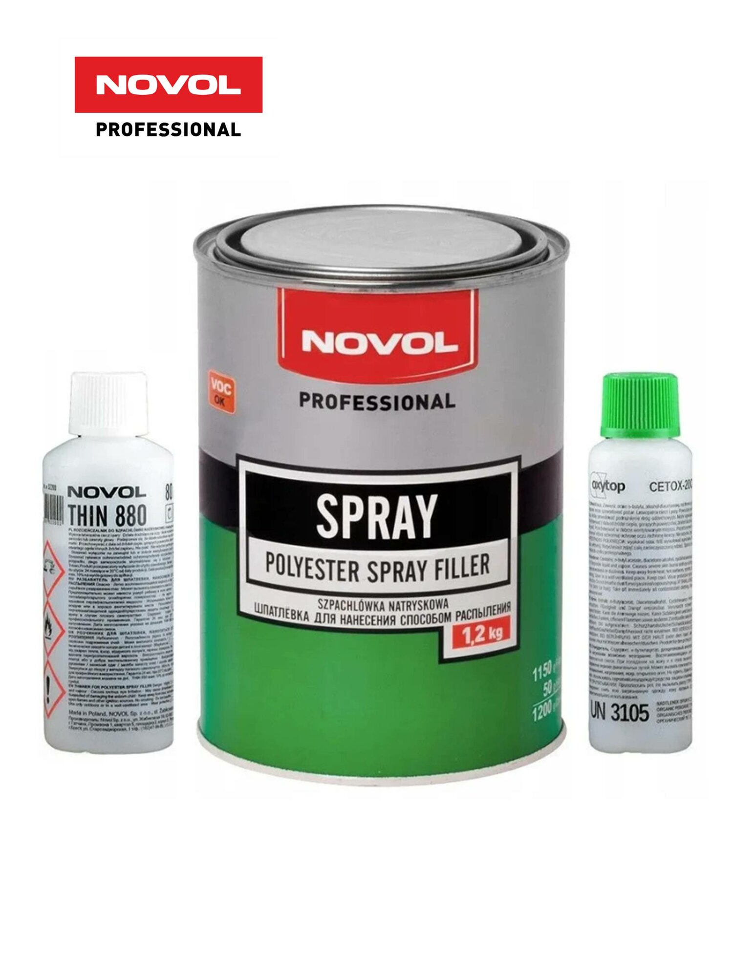 Шпатлевка распыляемая SPRAY, серая, 1.2кг + THIN 880