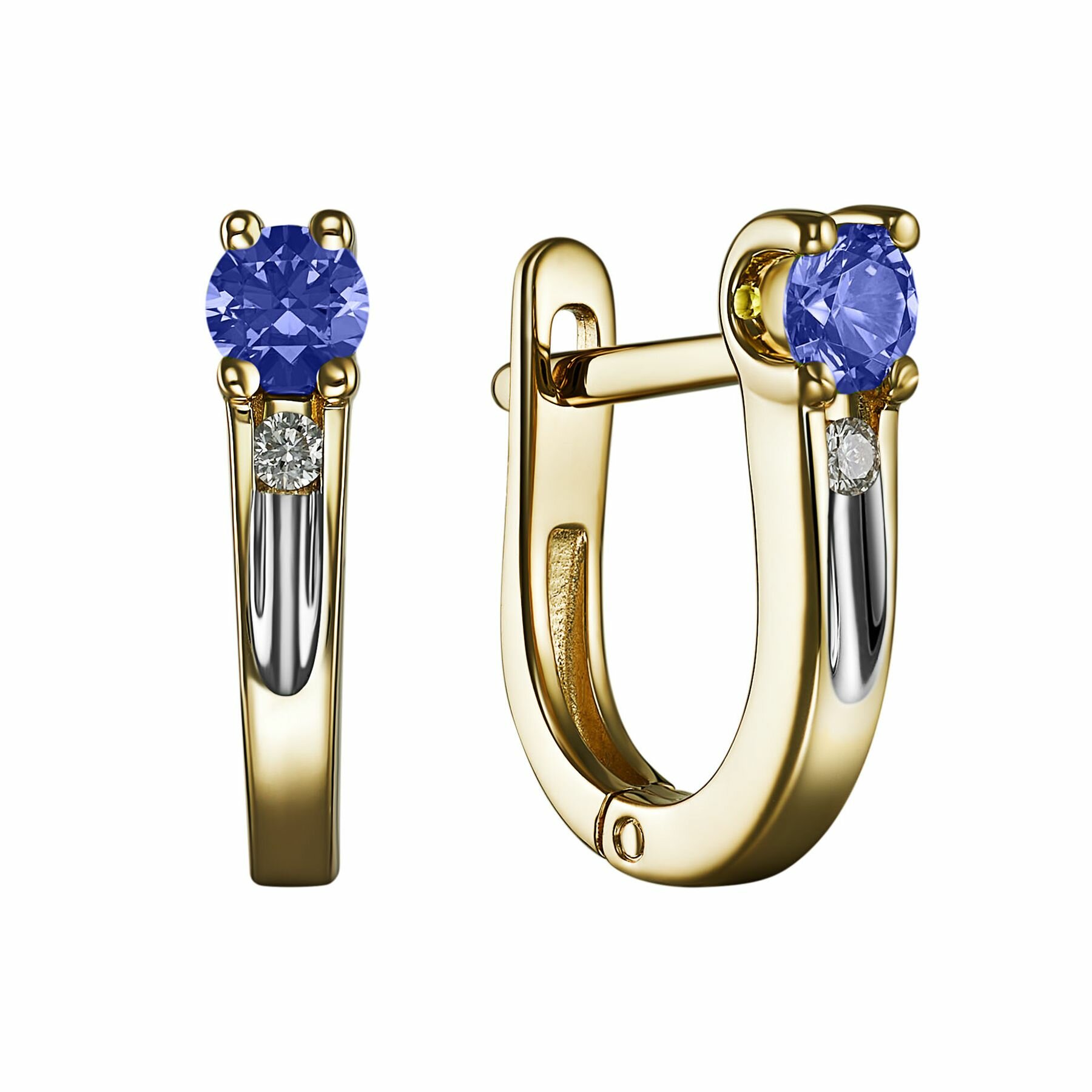 Серьги, желтое золото, 585 проба, сапфир, бриллиант