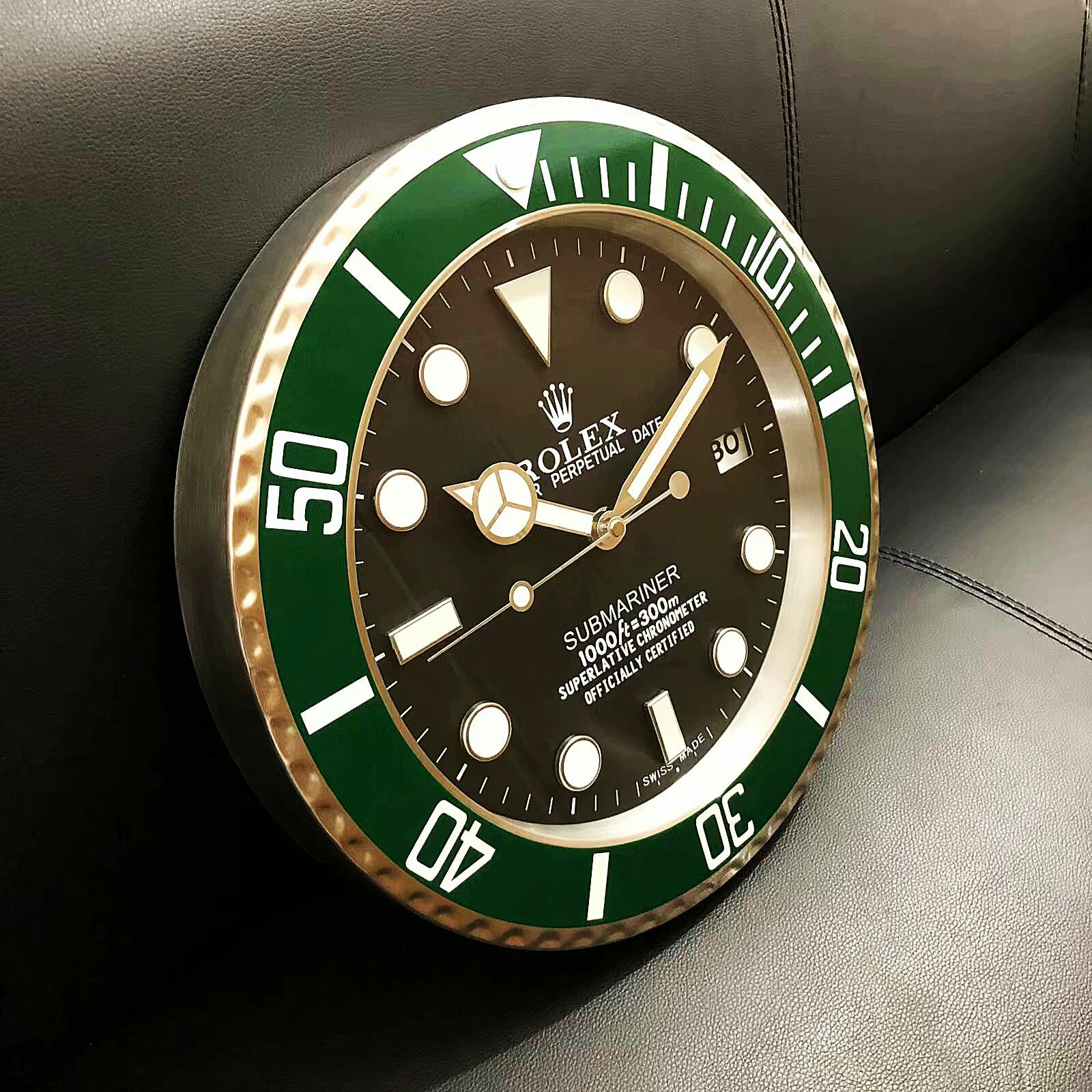 Бесшумные настенные часы Rolex 35 см | Точный ход, стильный декор для гостиной, офиса или кабинета