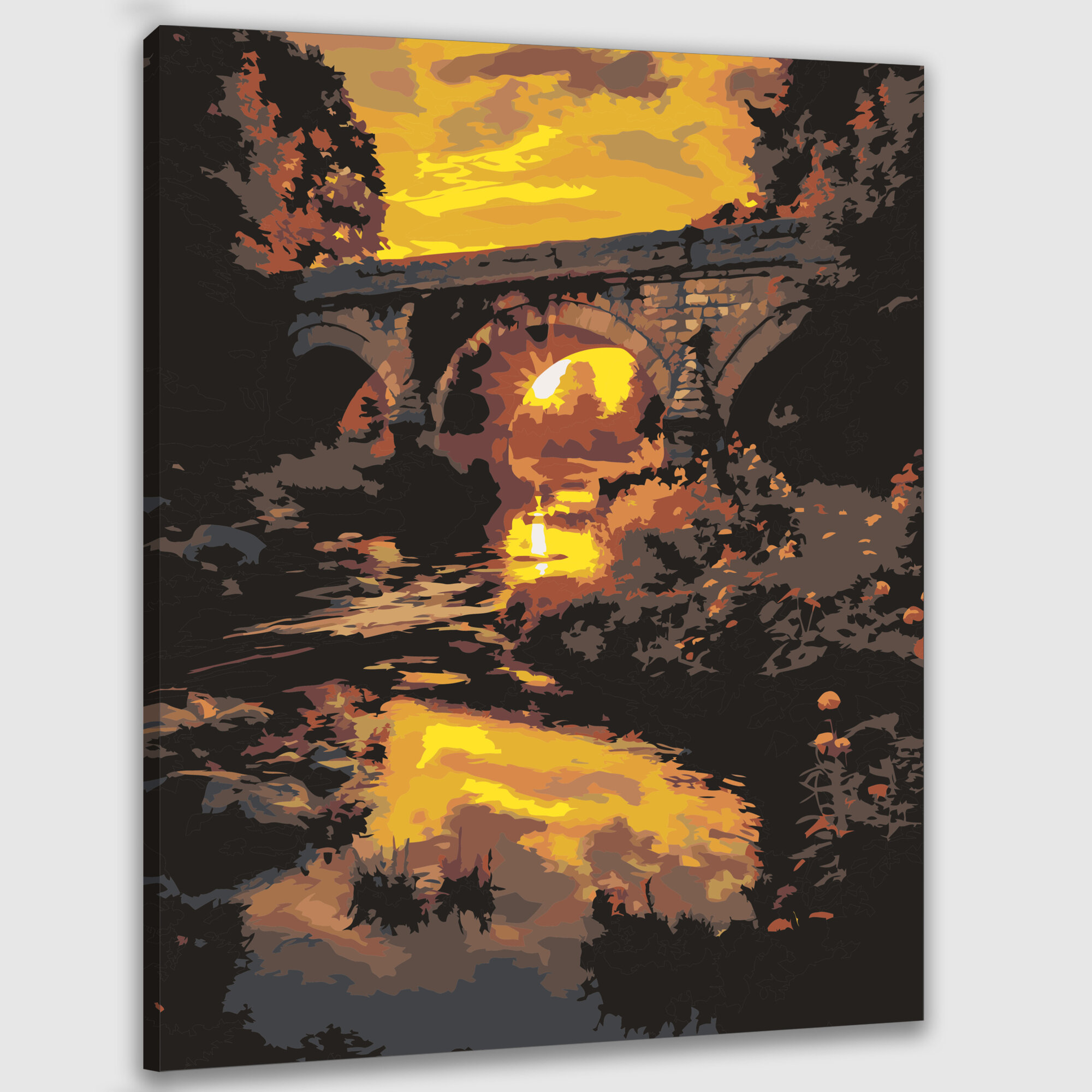 Картина по номерам 40x50 см, фотография, каменный мост, закат, арки, каменная кладка, река, отражение, небо, ландшафт