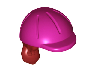 Mini Doll, Hair Combo, Hair with Hat, Long Ponytail, Side Bangs, Hole in Back with Molded Magenta Horse Riding Helmet Pattern, 92254pb02 Dark Red U