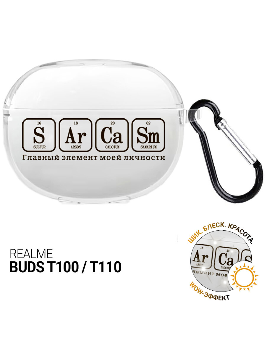 Чехол на Realme Buds T100 / T110 с принтом "Sarcasm Element" прозрачный