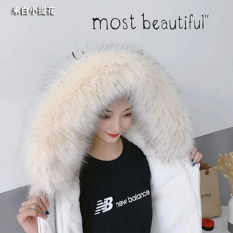 Qearlstar 2025 Faux мех воротник зимняя теплая супер роскошный большой шарф для женщин мужчин дети куртки пальто капюшон декор обгортки шали FY501,200,18, искусственный мех, полиэстер, полиэстер,