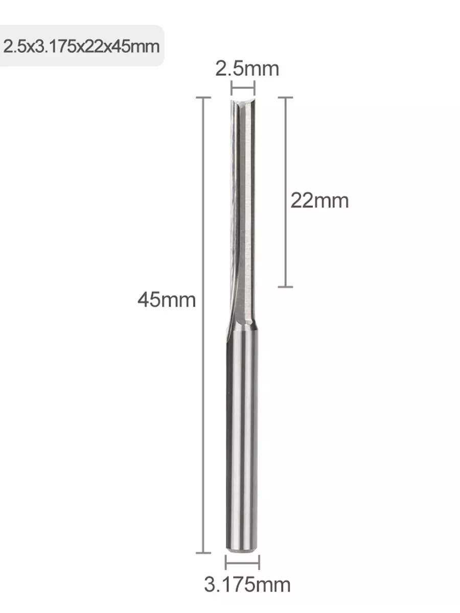 Фреза прямая по дереву двухзаходная 3,175х2,5х22х45мм