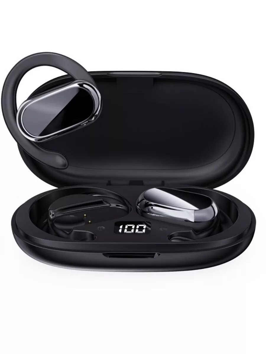 Наушники беспроводные спортивные без вакуумных амбушюр с заушным креплением FW9, гарнитура с HD микрофоном, цвет черный