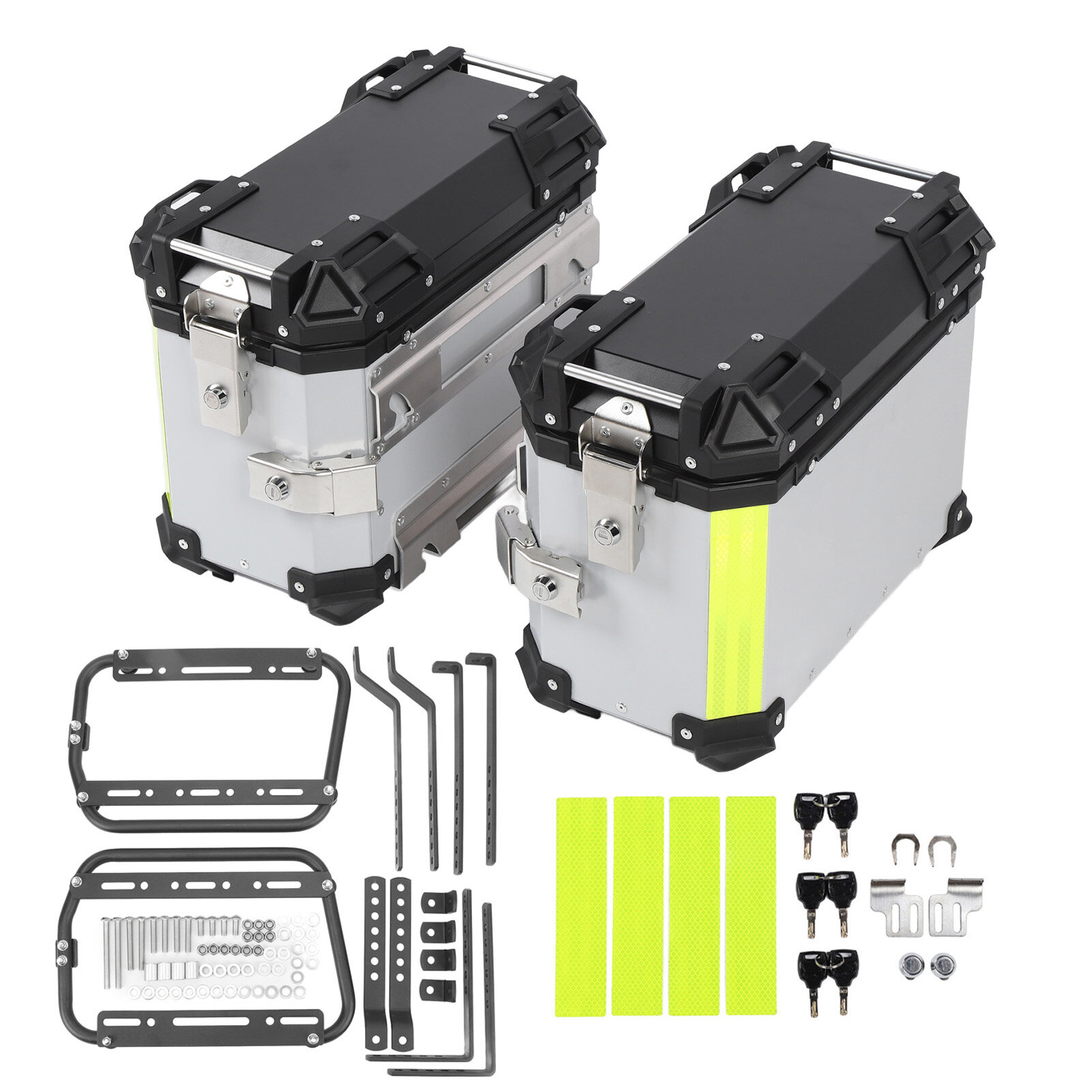 Пара боковых кофров мотоцикла 28L, алюминий, с замком, серебристые