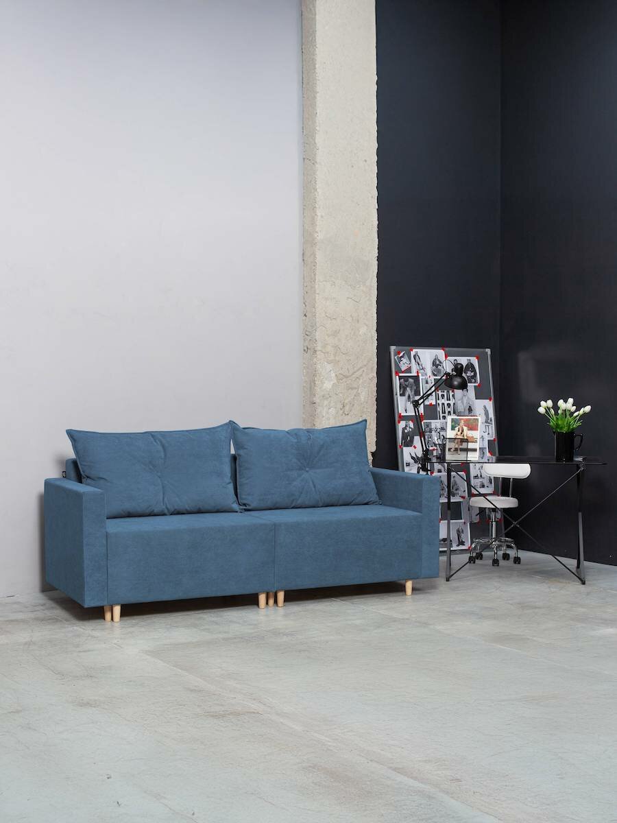 Раскладной диван кровать Пекин NEW прямой модульный, механизм еврокнижка, 213х102х85 см, синий