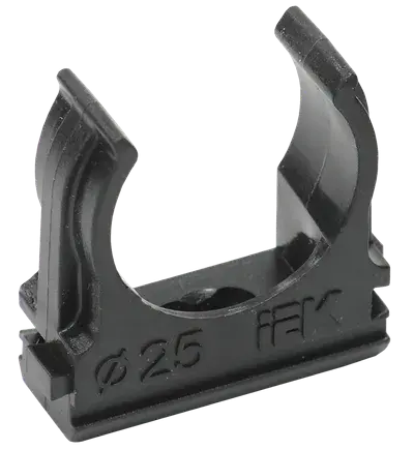 Клипса для крепления труб IEK / ИЭК CF25, диаметр 25мм, черная, в упаковке 10шт, CTA10D-CF25-K02-010 / держатель / крепеж